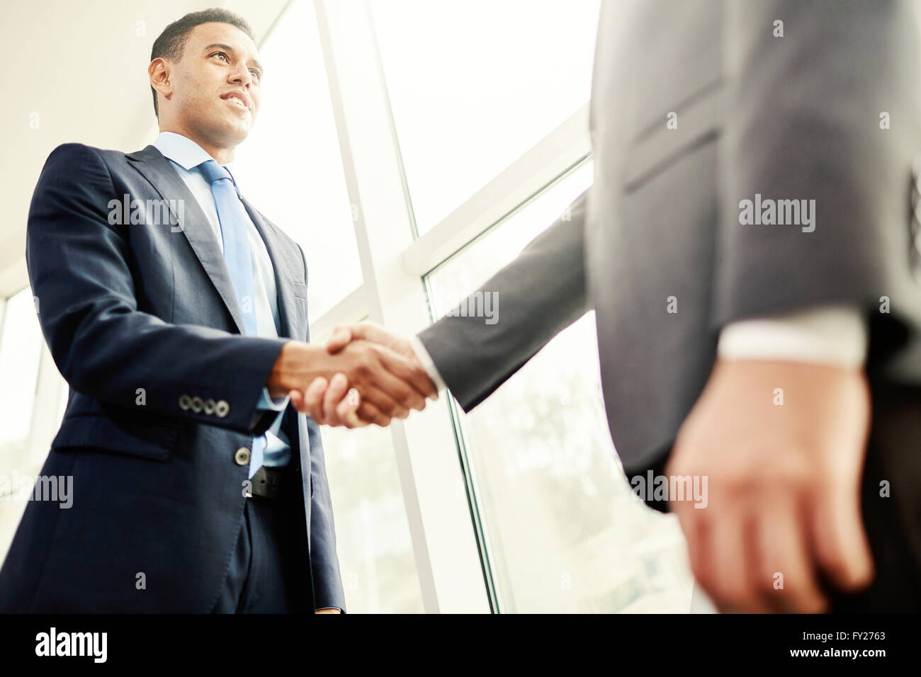 Shaking hands with partner Stock Photo - Alamy