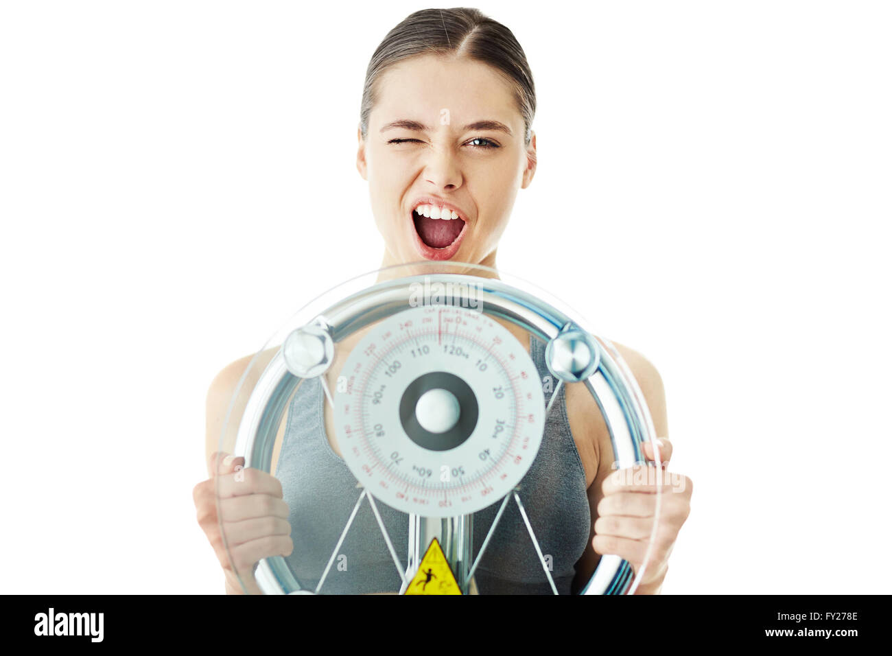 Girl with scale Stock Photo - Alamy