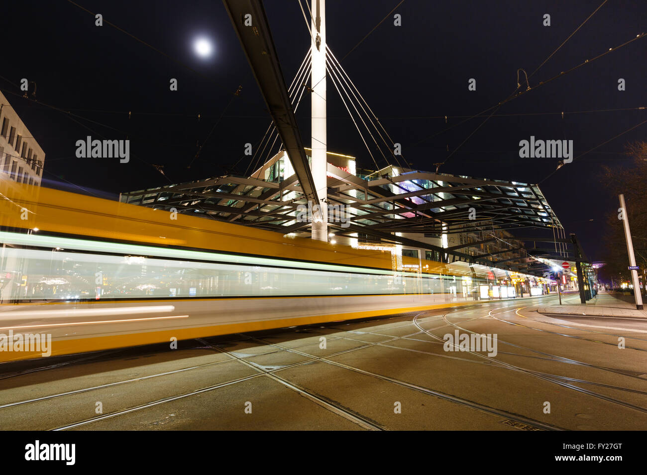 Night traffic on the Postplatz, Dresden Stock Photo - Alamy