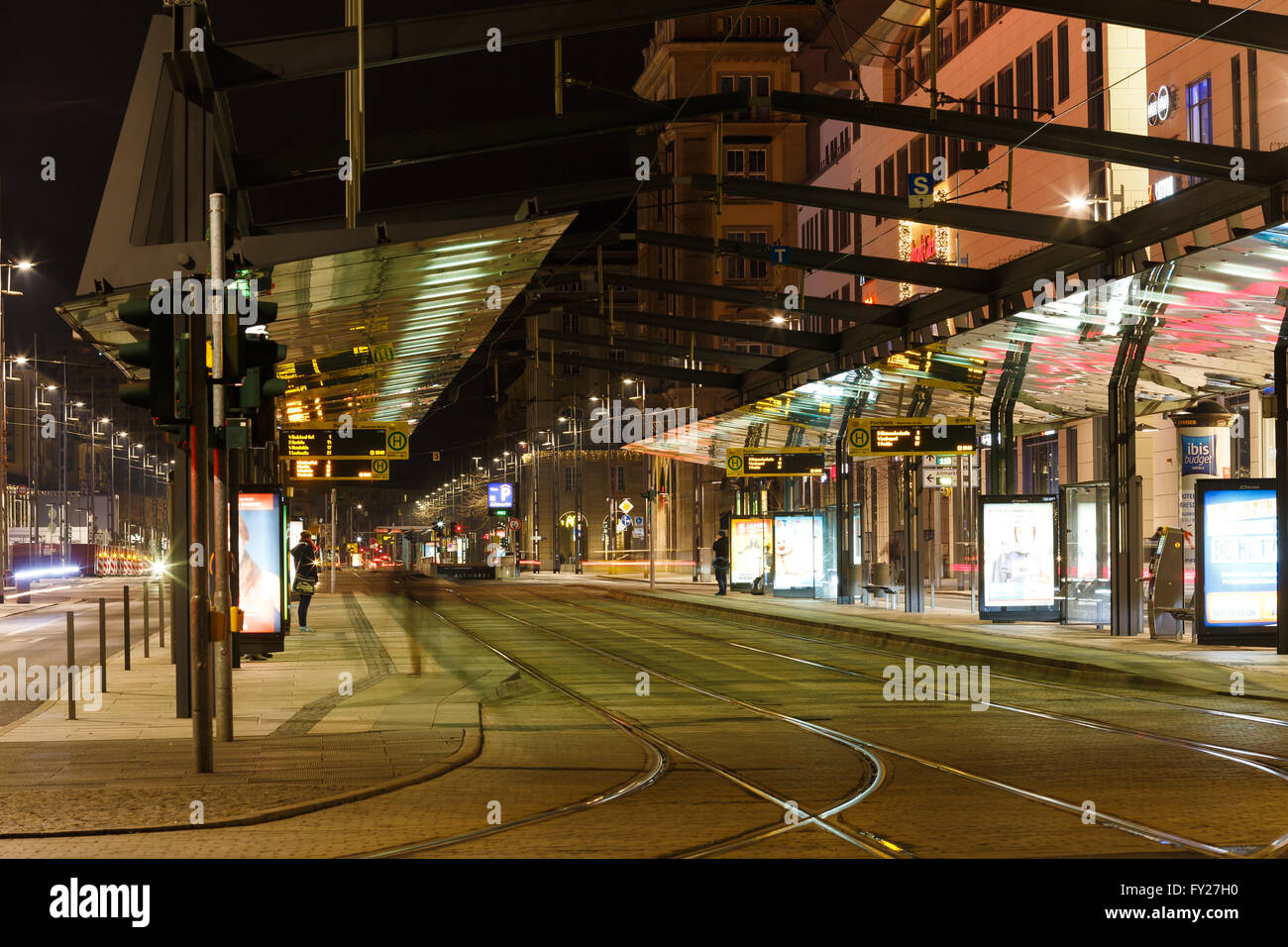 Night traffic on the Postplatz, Dresden Stock Photo - Alamy