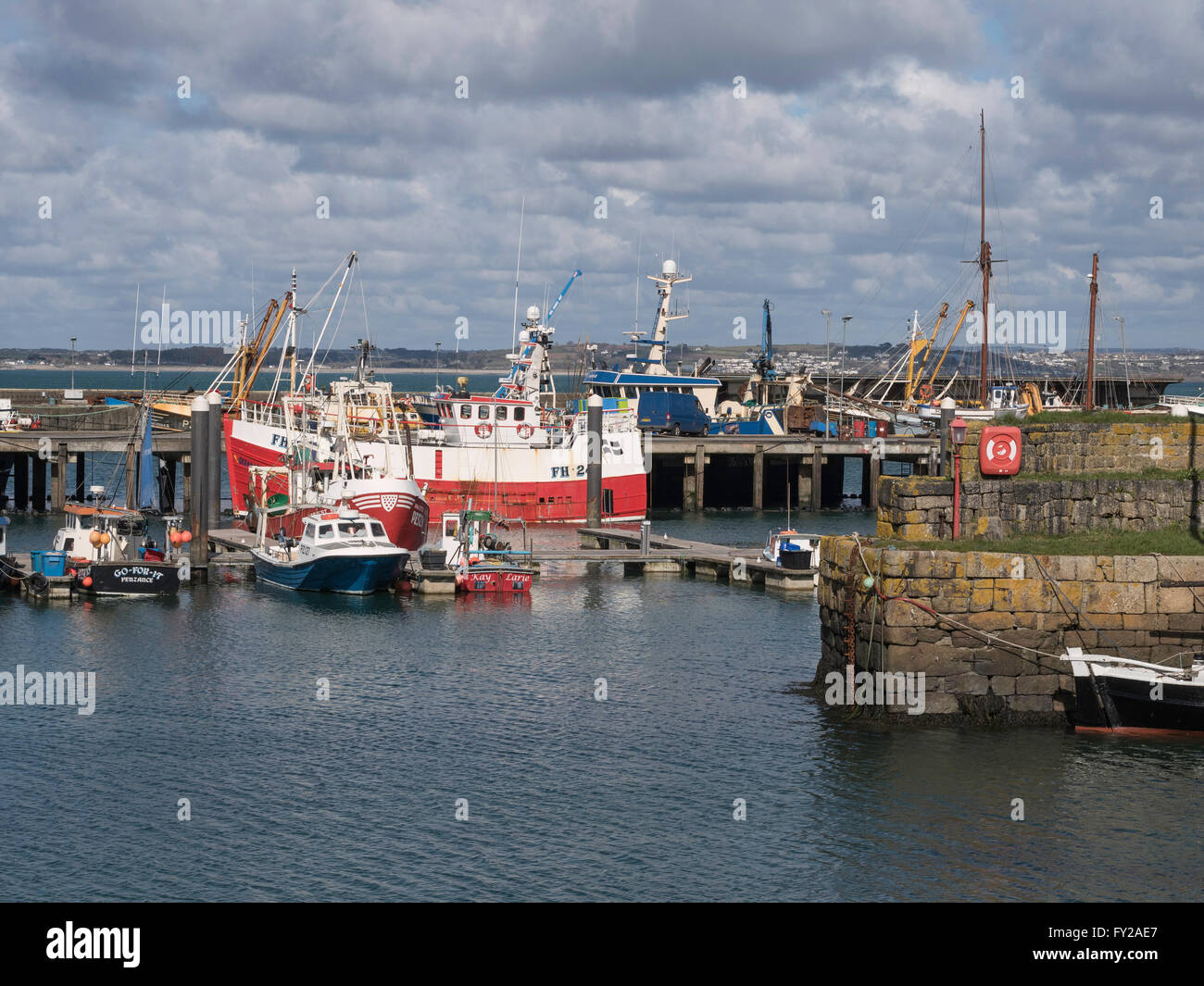 Fishing boats Newlyn harbour Cornwall England UK Stock Photo - Alamy