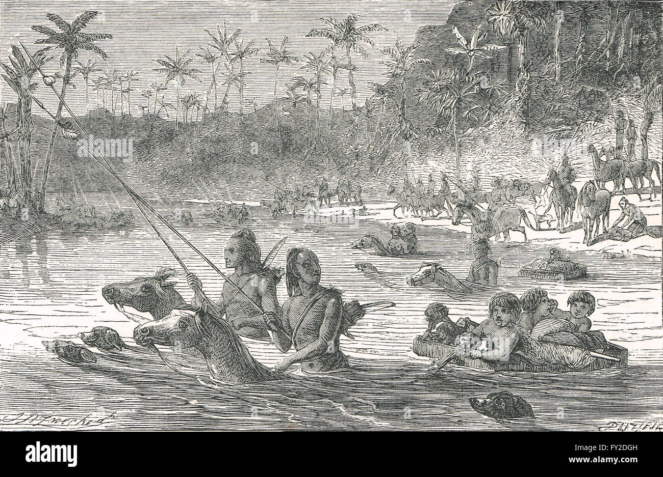 Indians of the Gran Chaco crossing a river Stock Photo - Alamy