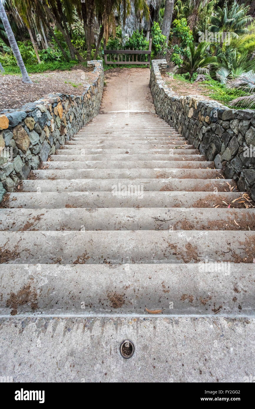 stairs with rock walls leading to dead end platform in balboa park ...