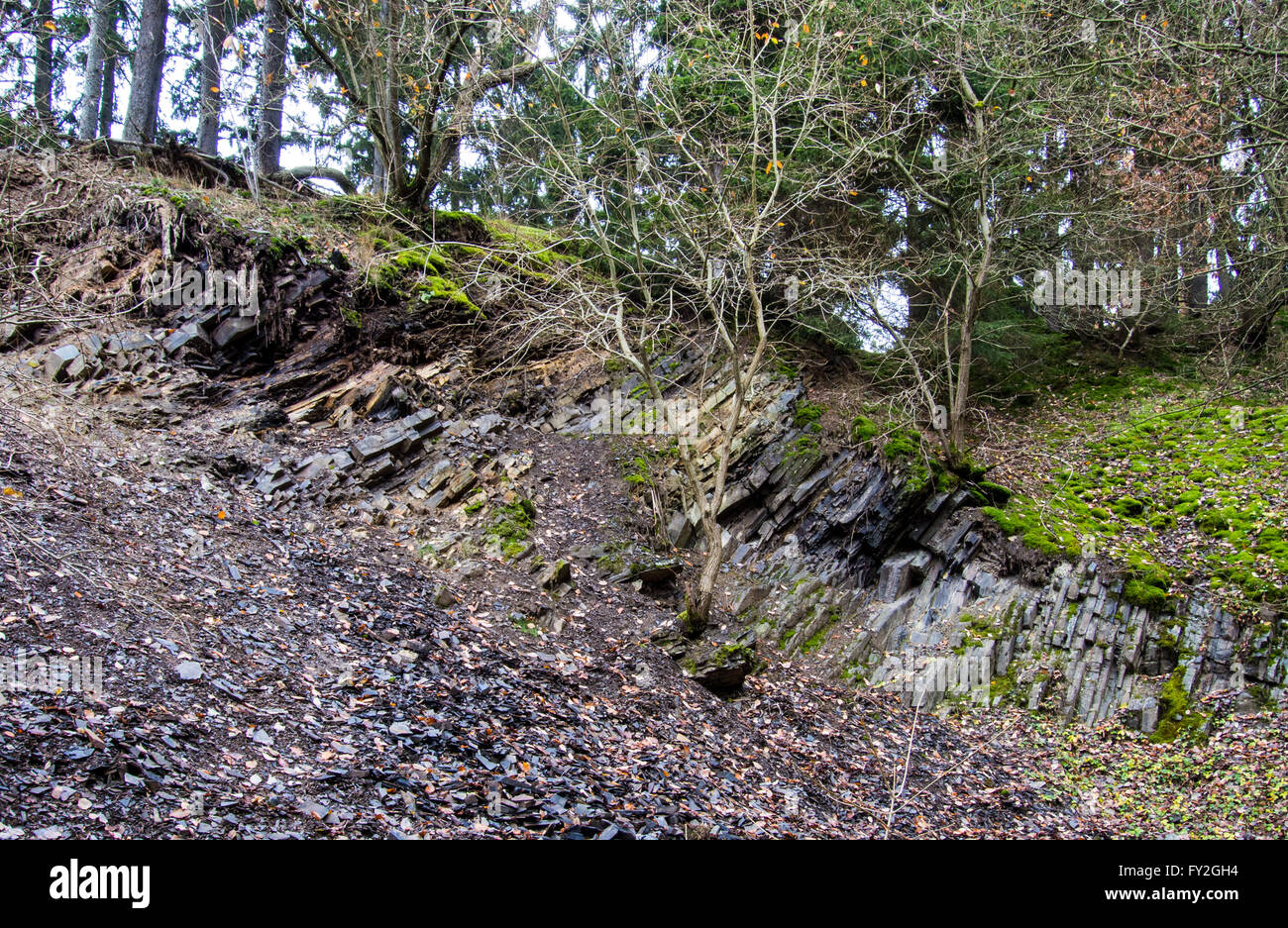 Scree under a ground breaking edge in the quarry at Bromberg, Medebach ...