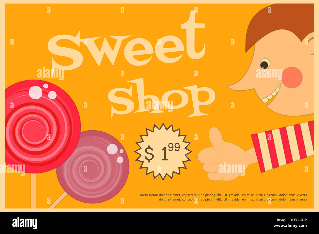 Sweet Shop Poster in Retro Style. Advertising Candy Store. Illustration ...