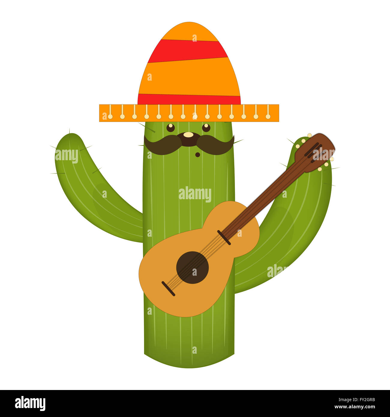 Mexican Cactus with Guitar Isolated on White Background. Mexican ...