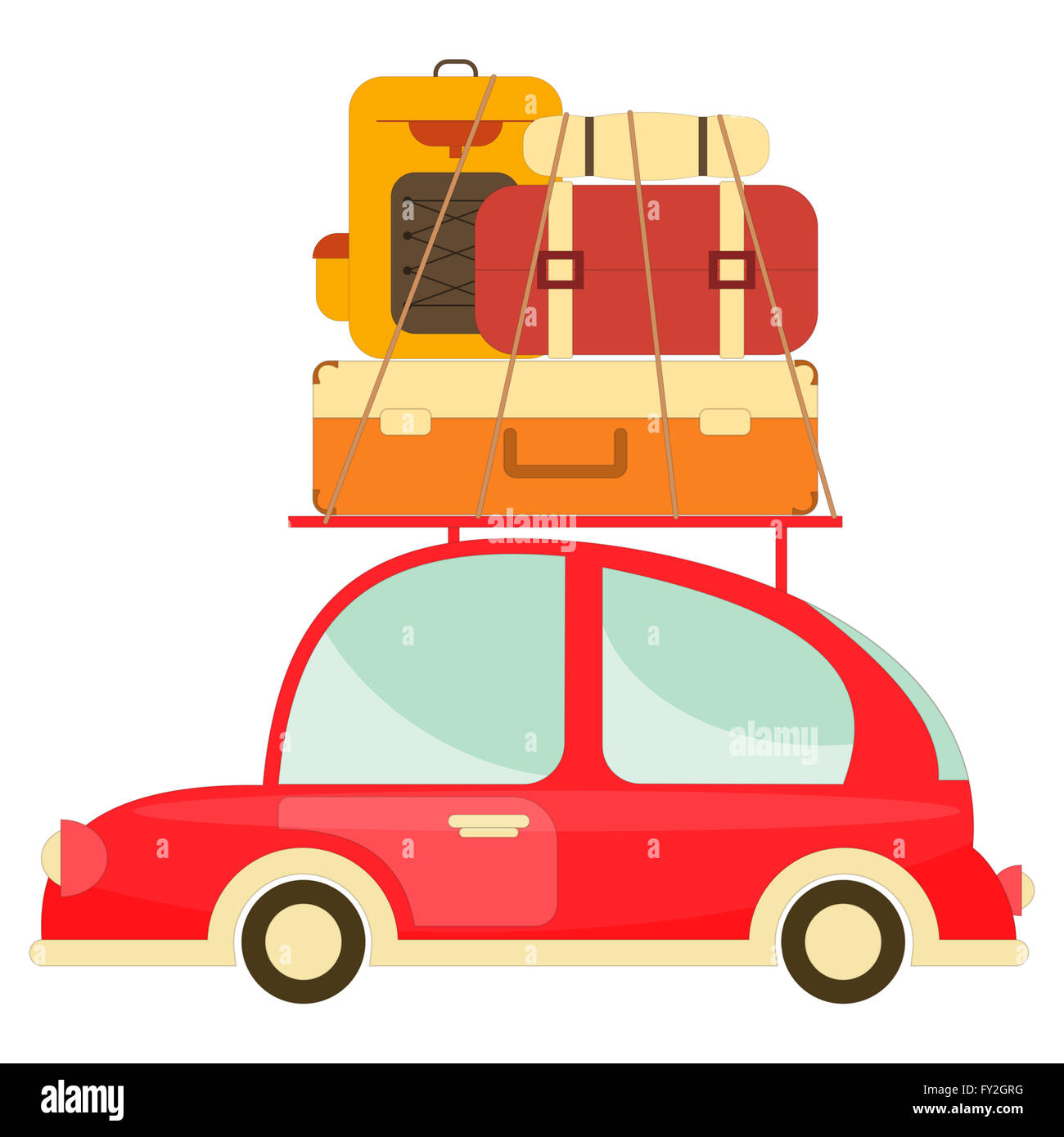 Red Travel Car Isolated on White Background. Illustration Stock Photo ...