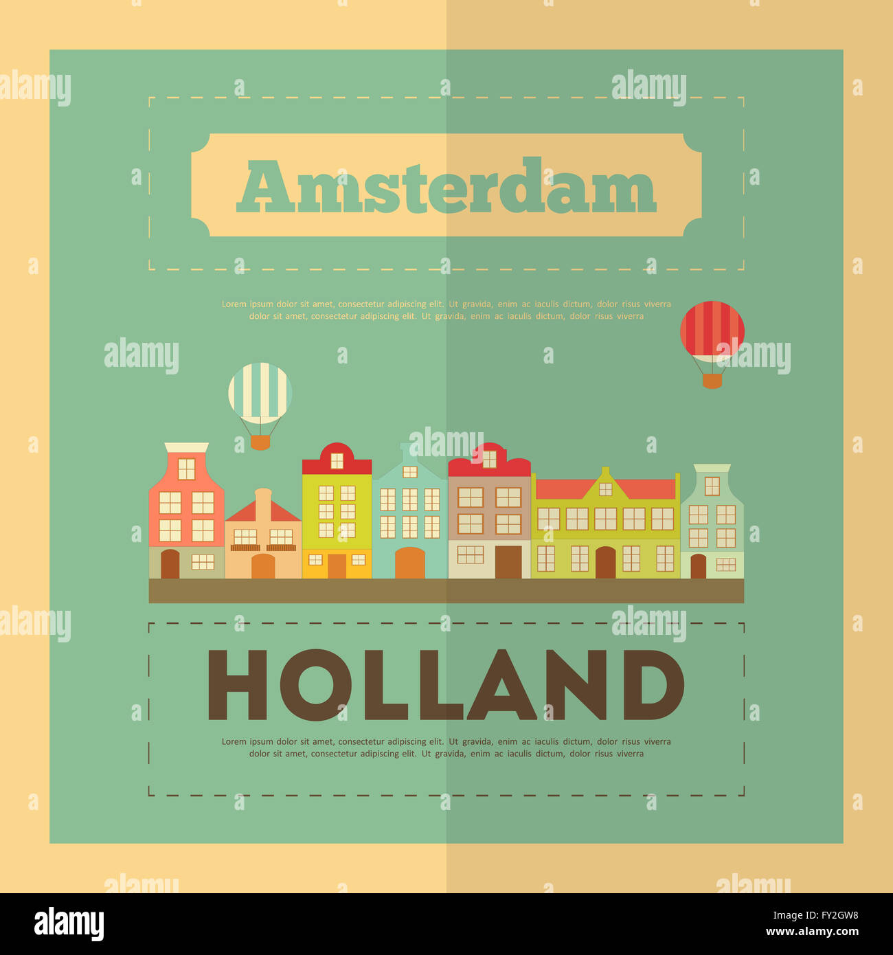 Amsterdam. Holland Card with Colorful Houses. Retro Vintage Style ...