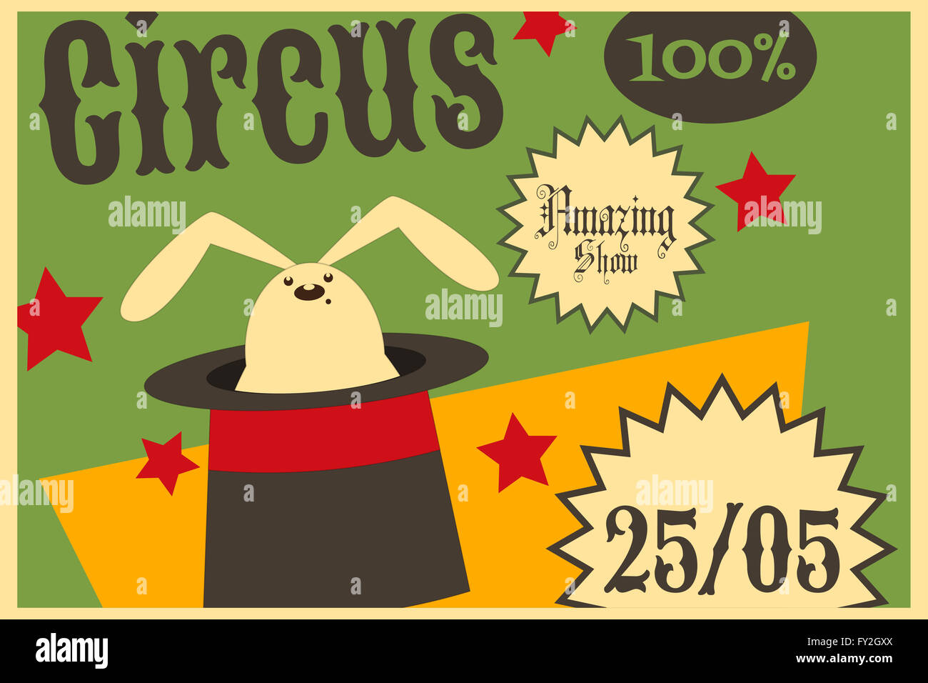 Circus Poster in Vintage Style. Cartoon Style. Circus Rabbit in the Hat ...