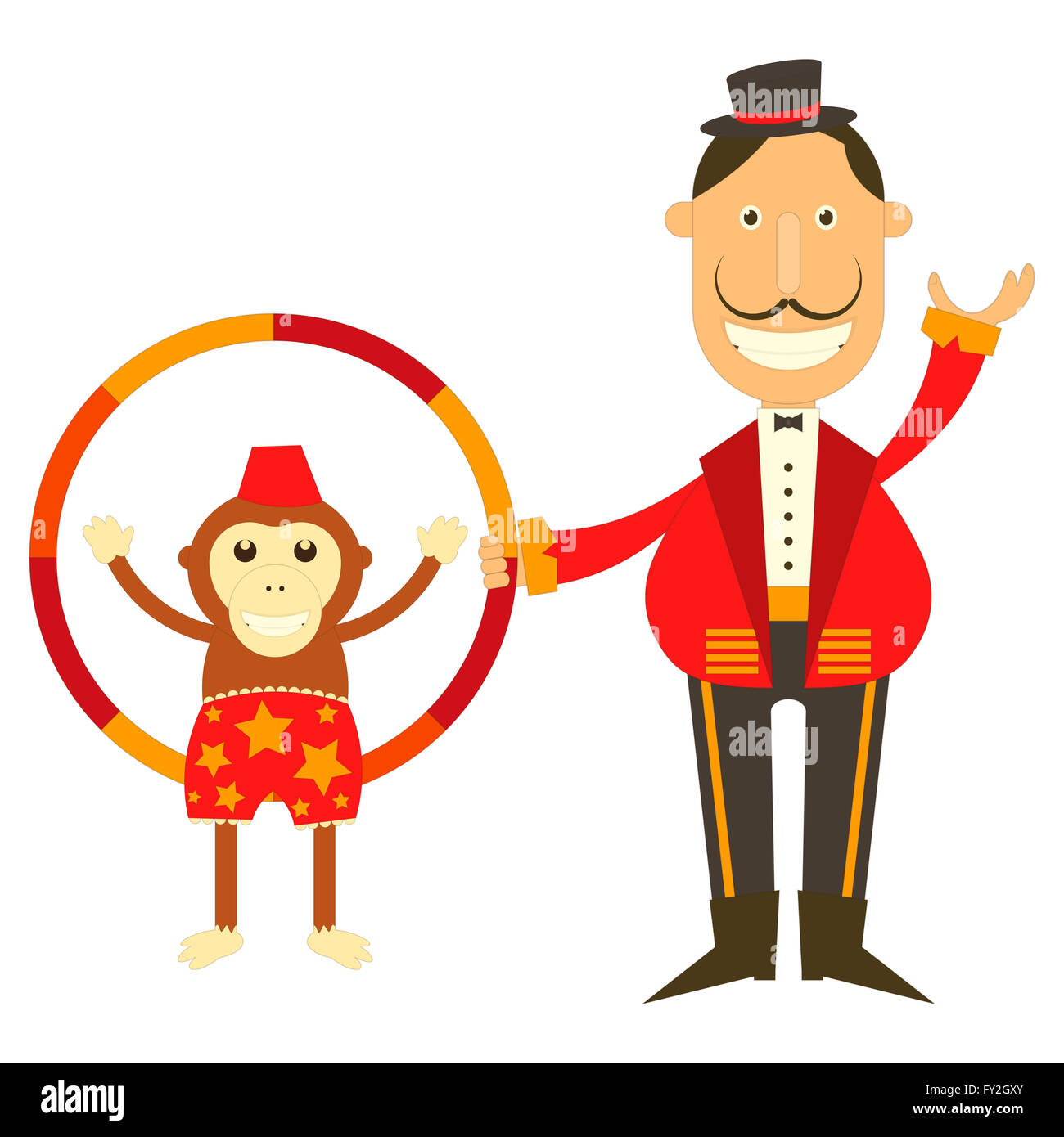 Circus Tamer Ringmaster and Monkey on White Background. Illustration ...