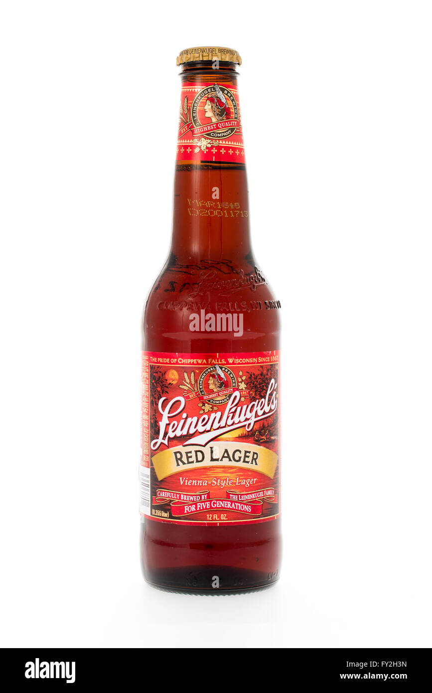 Winneconne, WI - 6 February 2015: Bottle of Leinenkugel's Red Lager ...