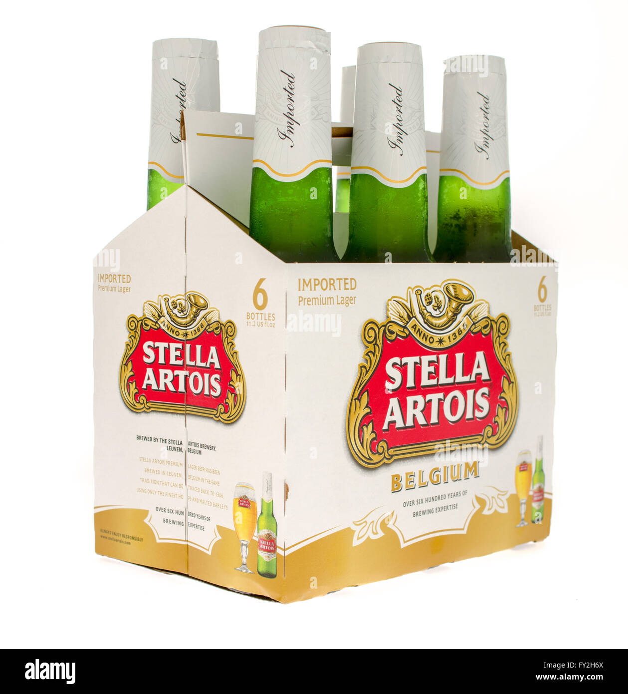 Winneconne, WI -18 Oct 2015: Six pack of Stella Artois premium lager ...