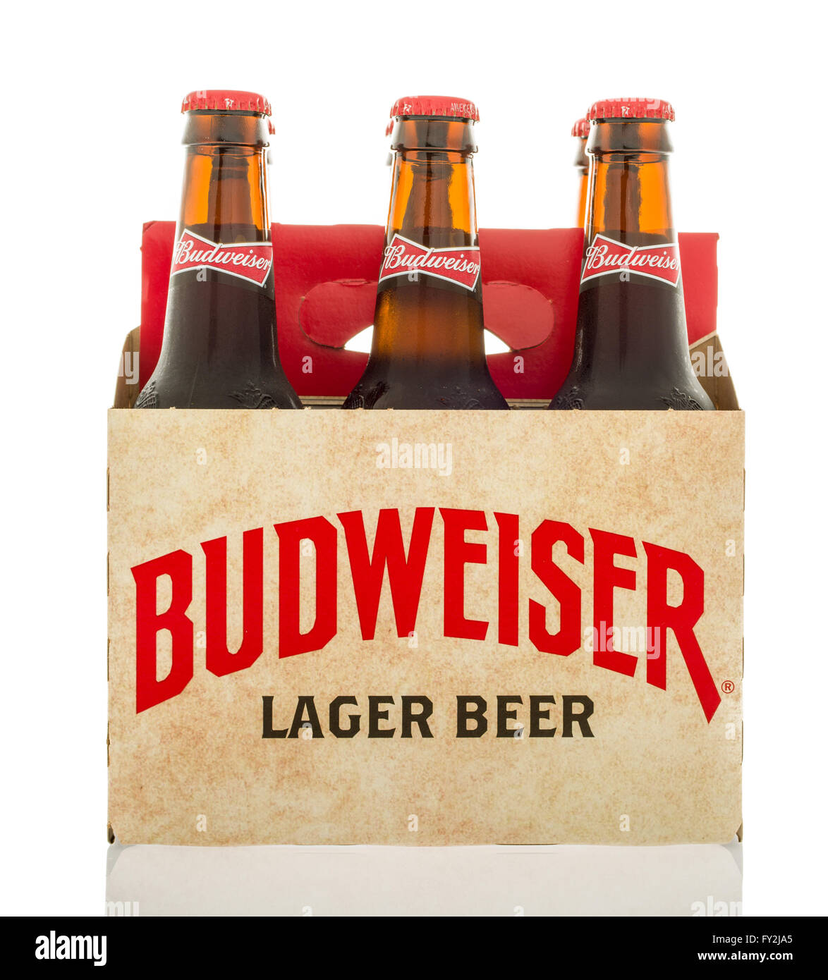 Winneconne, WI - 12 March 2016: A six pack of Budweiser lager beer with ...