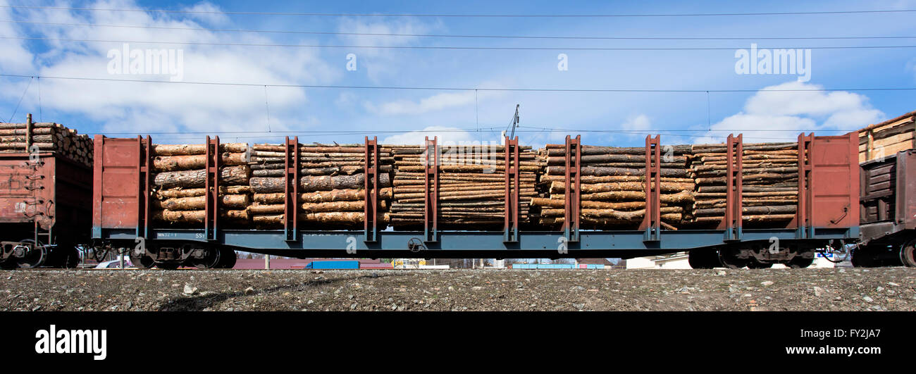 railway freight wagon, loaded with wood Stock Photo - Alamy