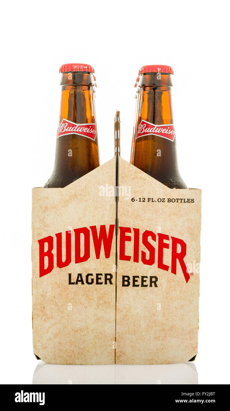 Winneconne, WI - 12 March 2016: A six pack of Budweiser lager beer with ...