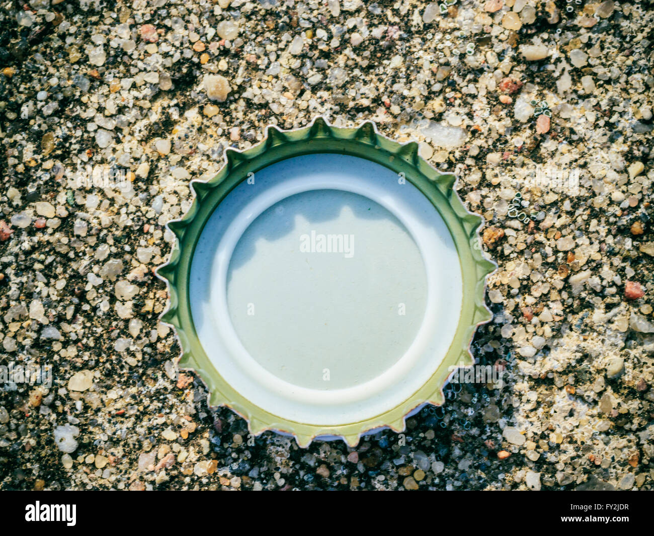 Background or texture of solid nature rock and bottle cap. Closeup ...