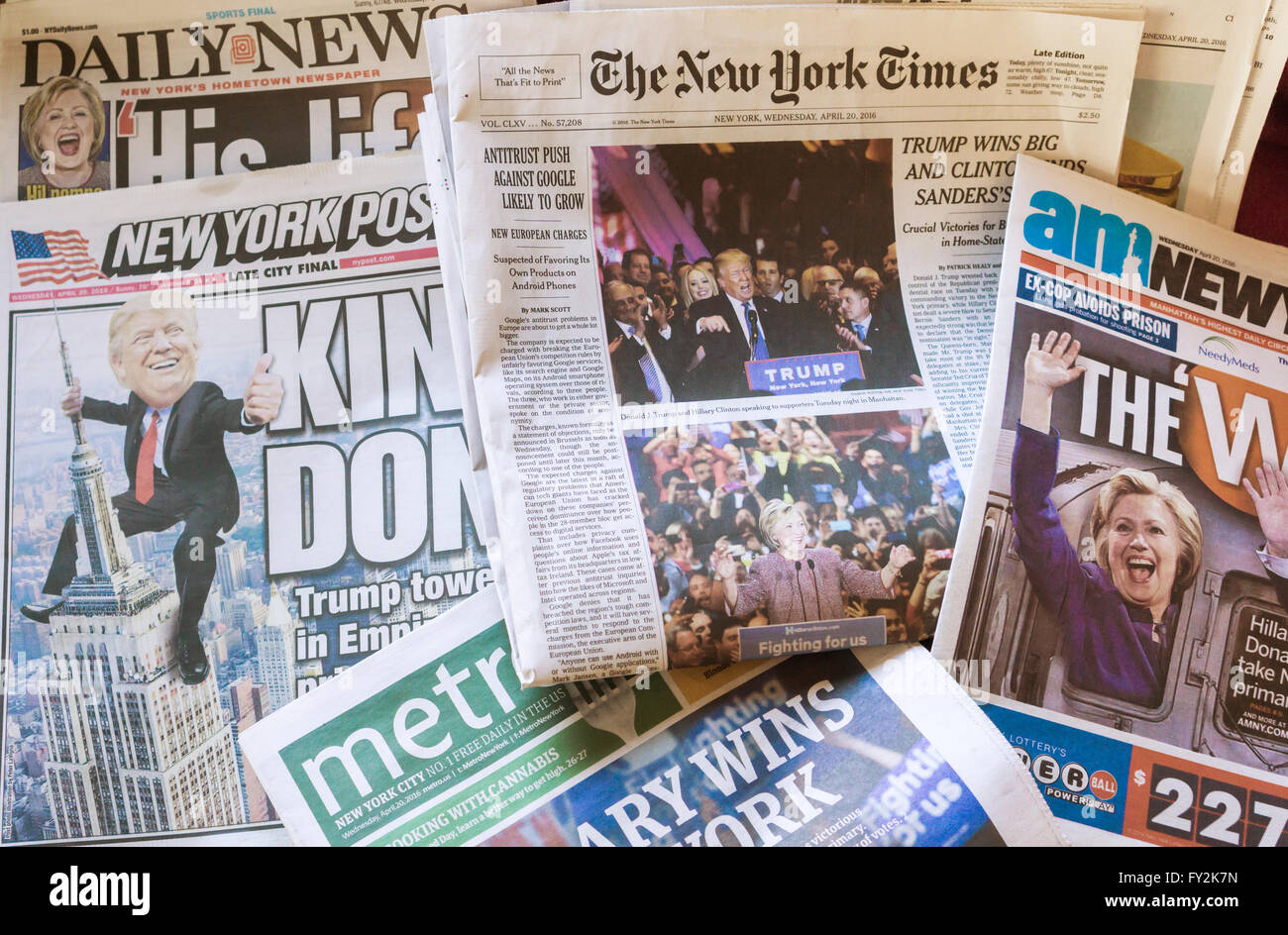 Headlines of New York newspapers on Wednesday, April 20, 2016 report on ...