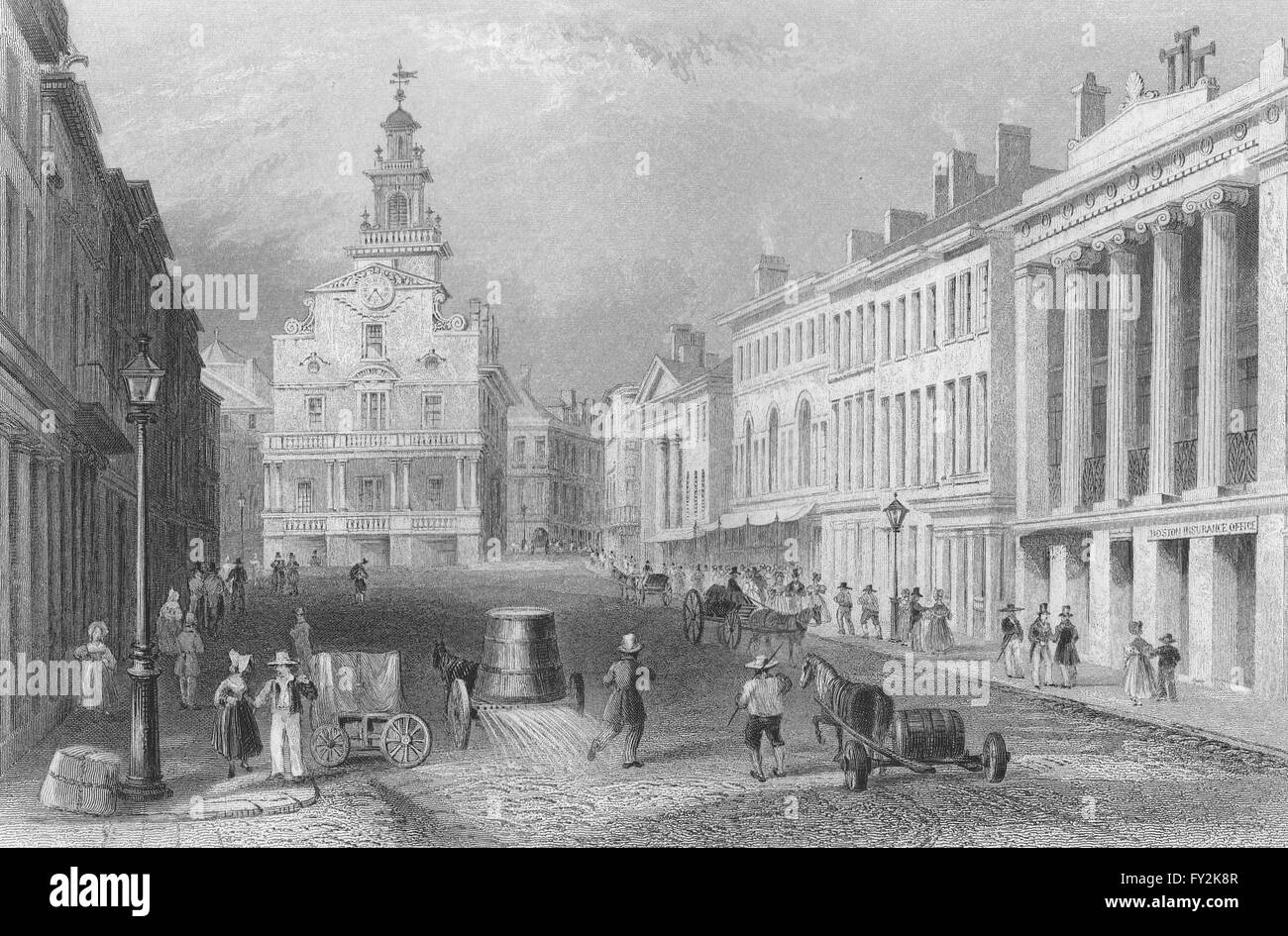 State Street, Boston, Massachusetts. WH BARTLETT, antique print 1840 ...