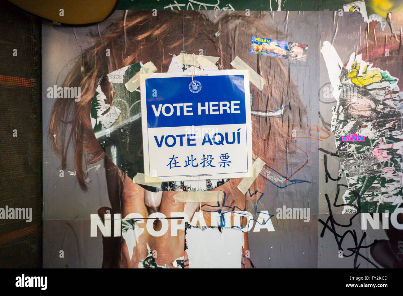 Trilingual signs directing voters to their polling stations for the New ...
