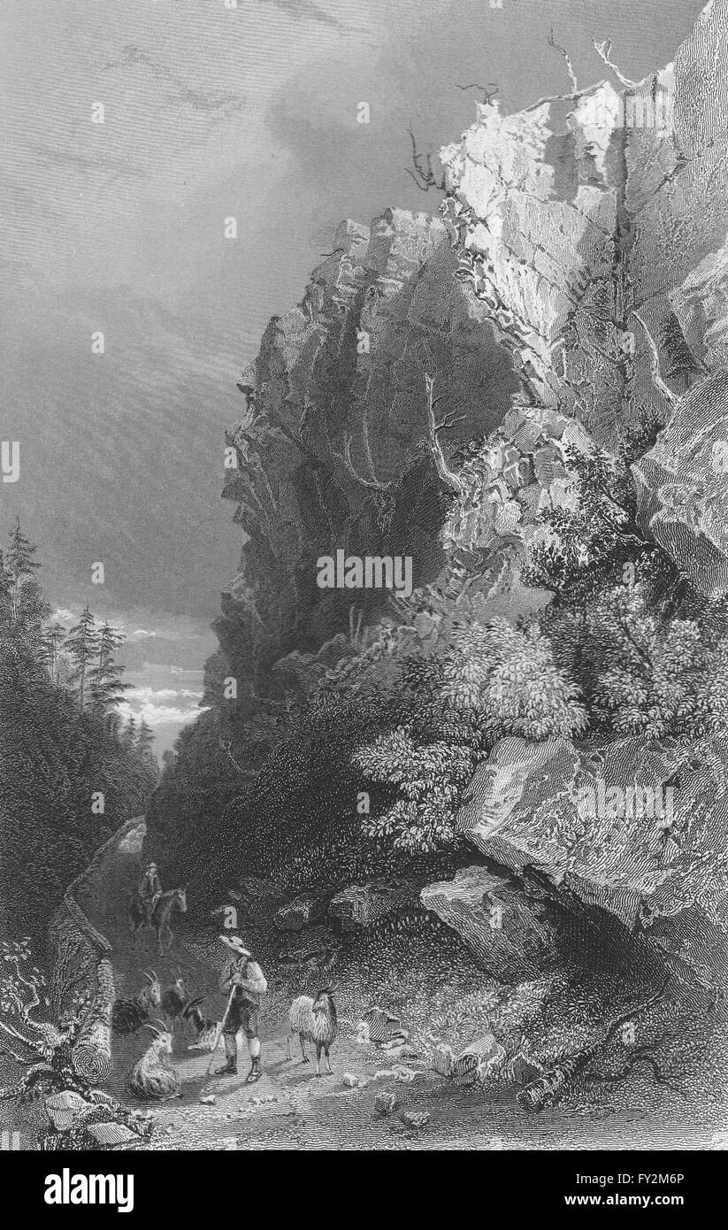 Pulpit Rock, White Mountains, New Hampshire. WH BARTLETT, antique print ...