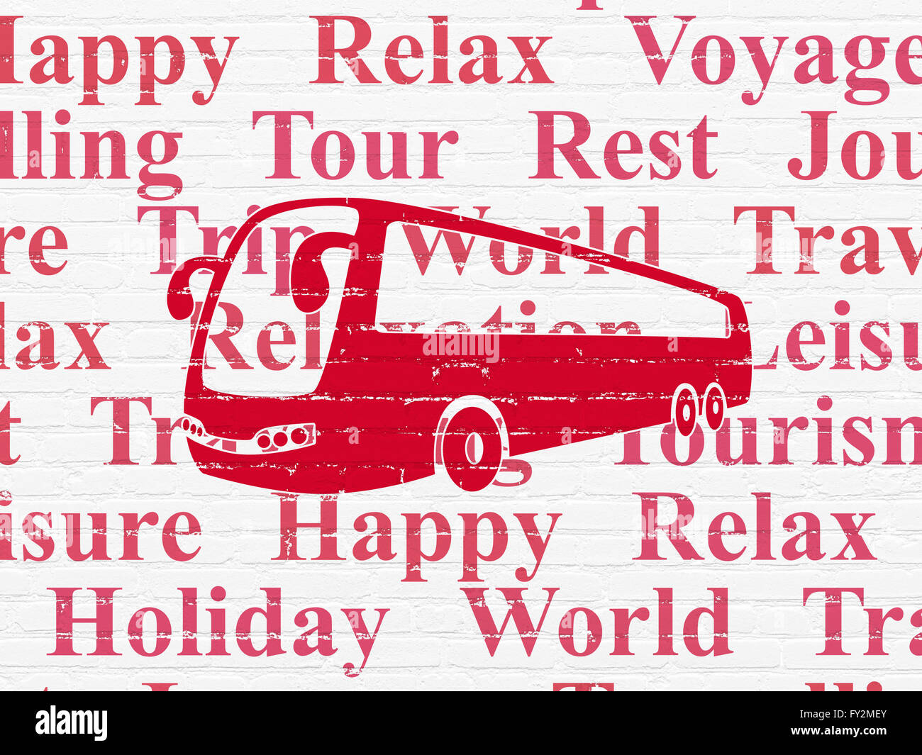 Vacation concept: Bus on wall background Stock Photo - Alamy