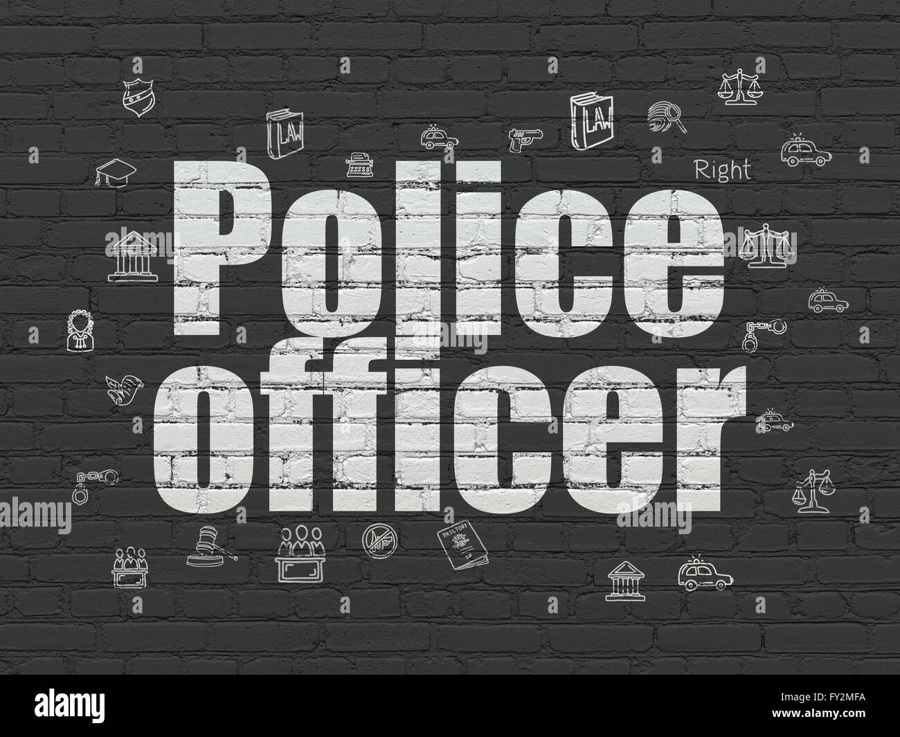 Law concept: Police Officer on wall background Stock Photo - Alamy
