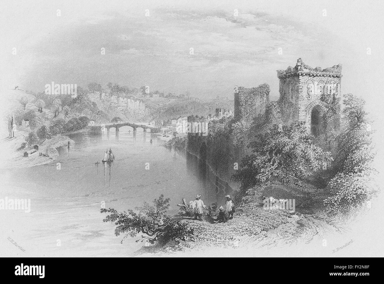 WALES: Chepstow Castle & bridge-Bartlett, antique print c1860 Stock ...