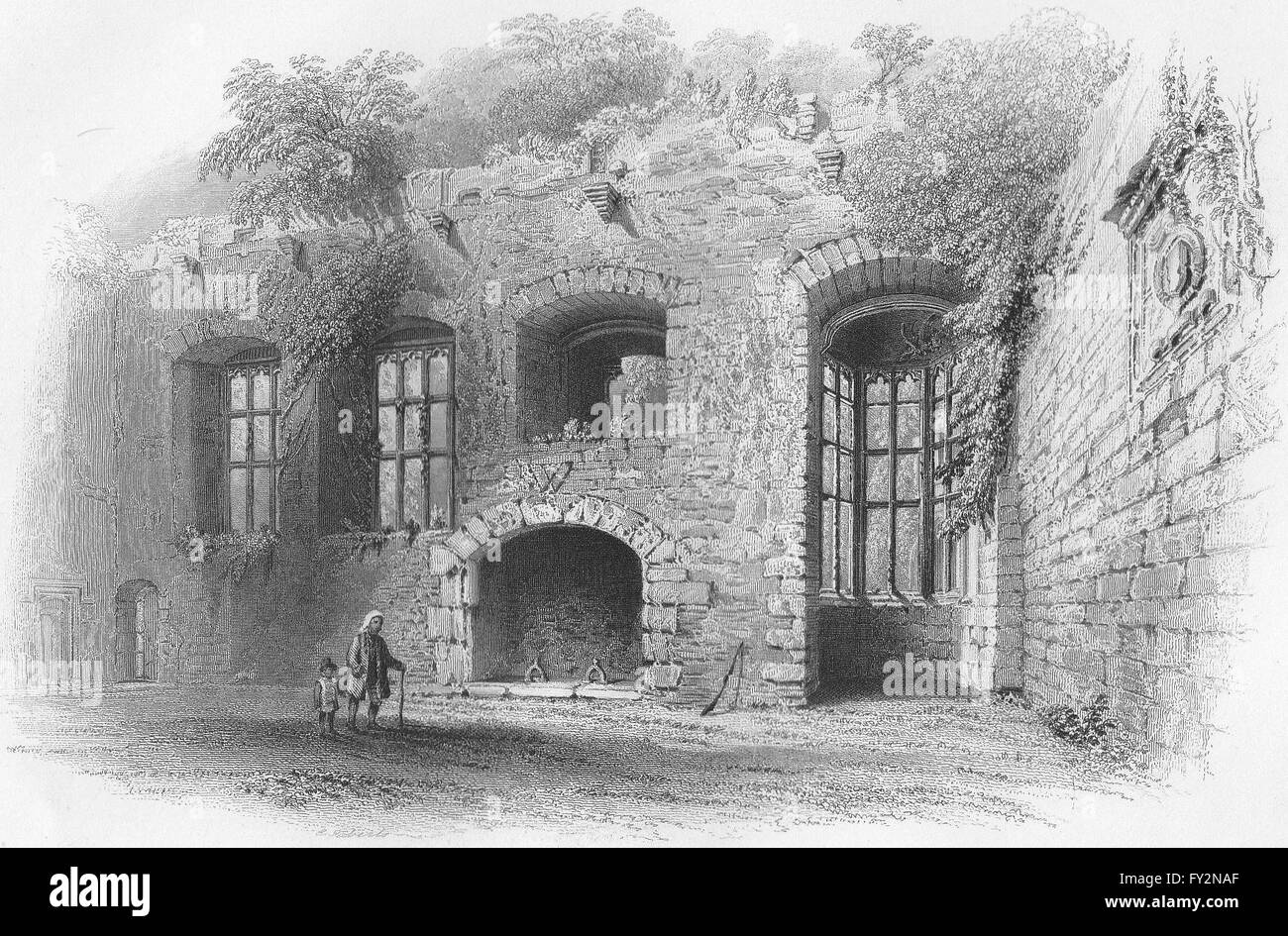 WALES: Baronial Hall, Raglan Castle-Bartlett, antique print c1860 Stock ...