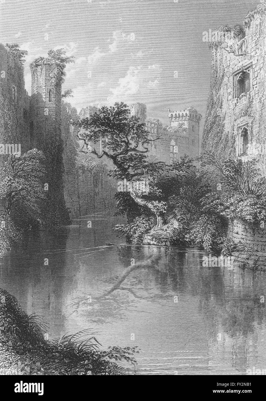 WALES: Moat, Raglan Castle-Bartlett, antique print c1860 Stock Photo ...