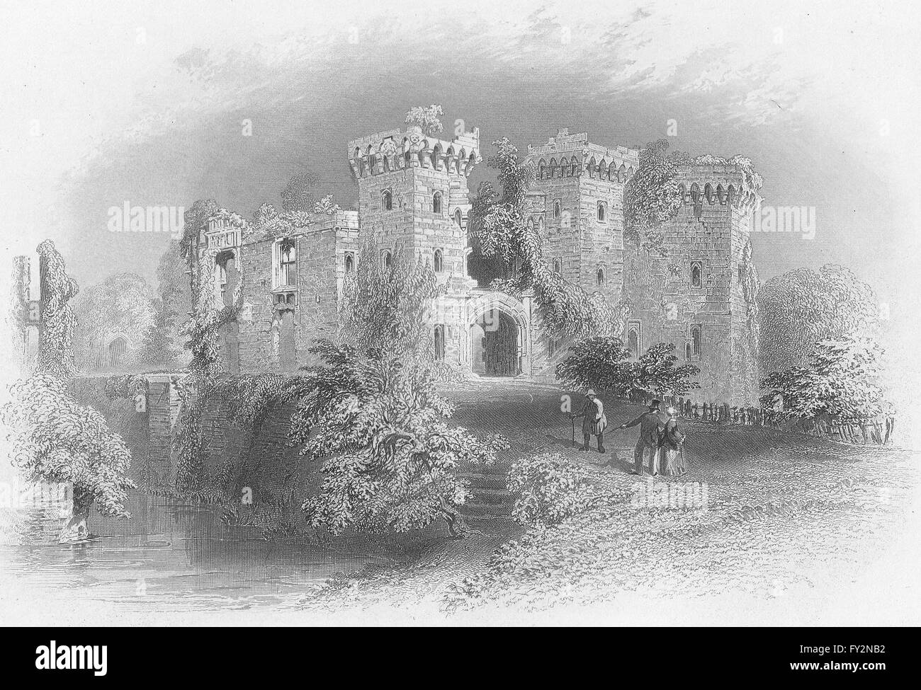 WALES: Gateway Towers, Raglan Castle-Bartlett, antique print c1860 ...