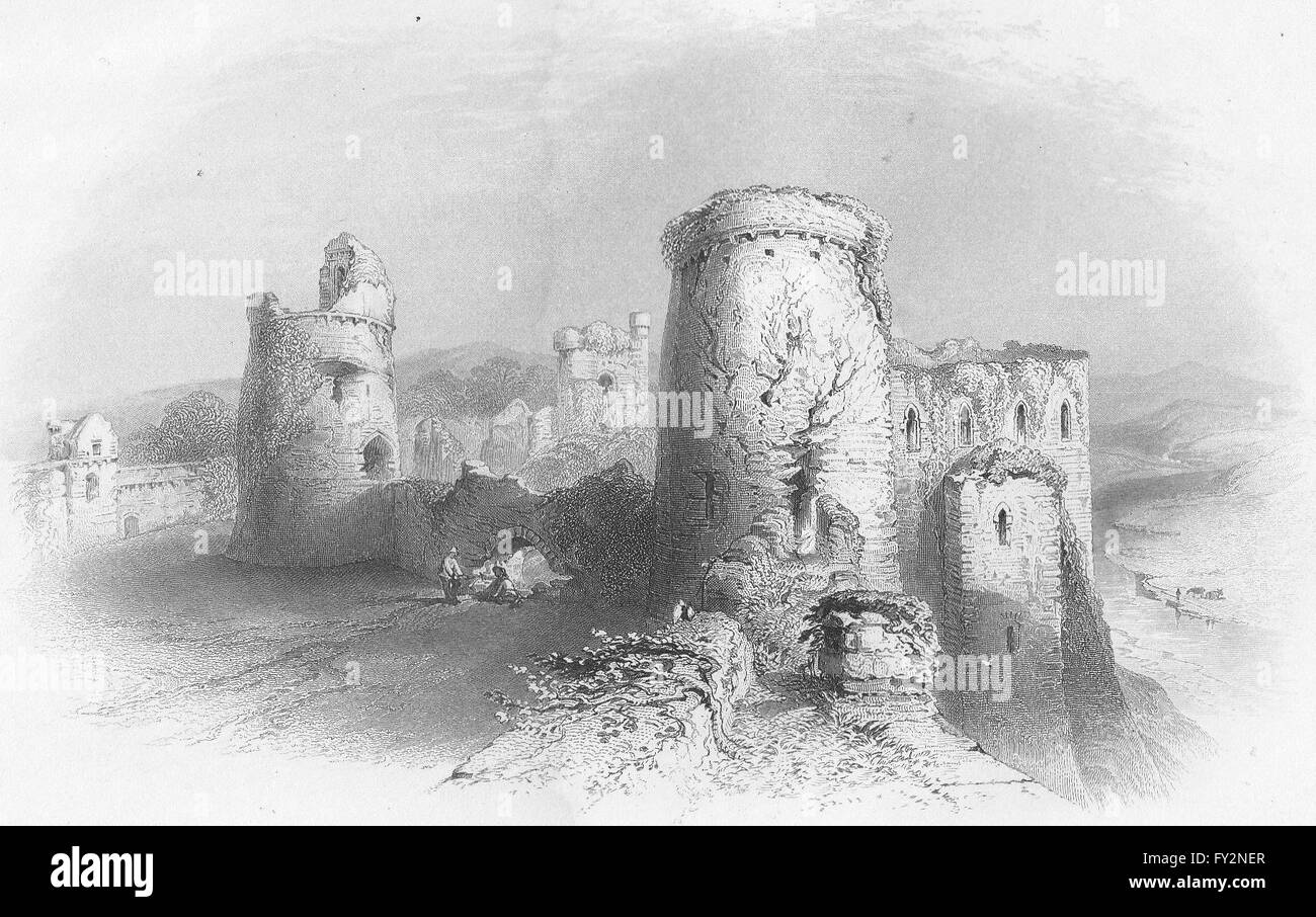 WALES: Kidwelly Castle from Battlements-Bartlett, antique print c1860 ...