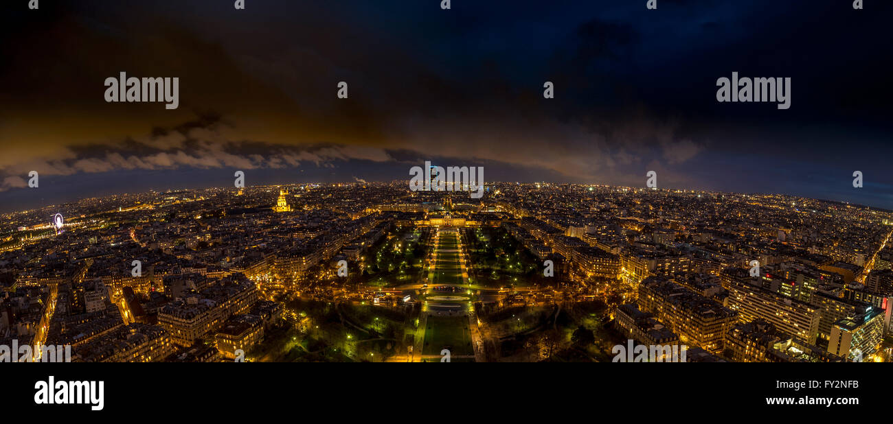 Champ de Mars, with Montparnasse Tower in background at night, Paris ...