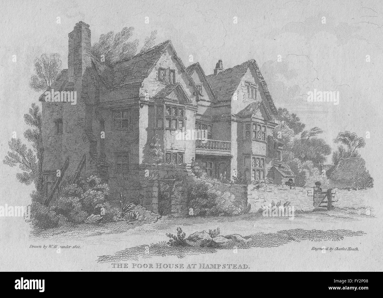 HAMPSTEAD: The Poor House at Hampstead, antique print 1814 Stock Photo ...