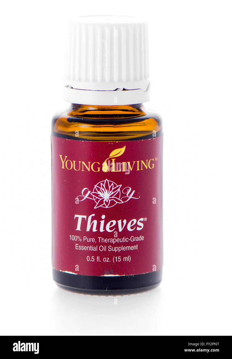 Winneconne, WI - 19 February 2015: Bottle of Young Living Thieves ...