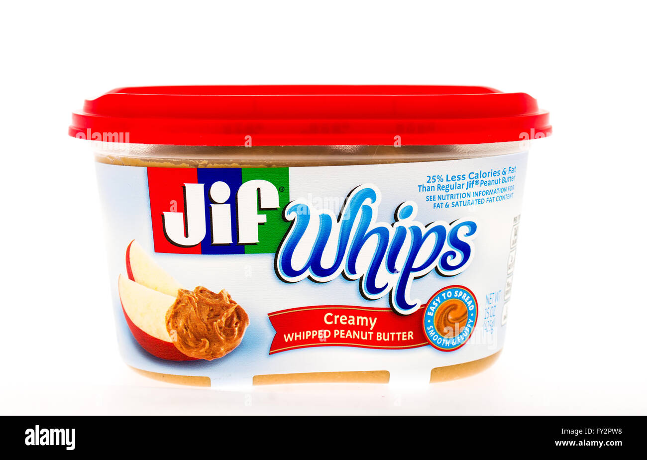 Winneconne, WI - 3 May 2015: Container of Jif whips peanut butter in ...
