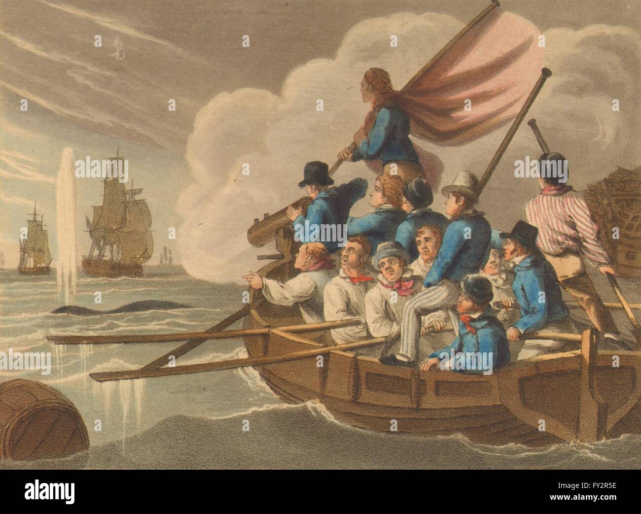 WHALING 4: Shooting the harpoon at a whale. Ship (Field Sports- Orme ...