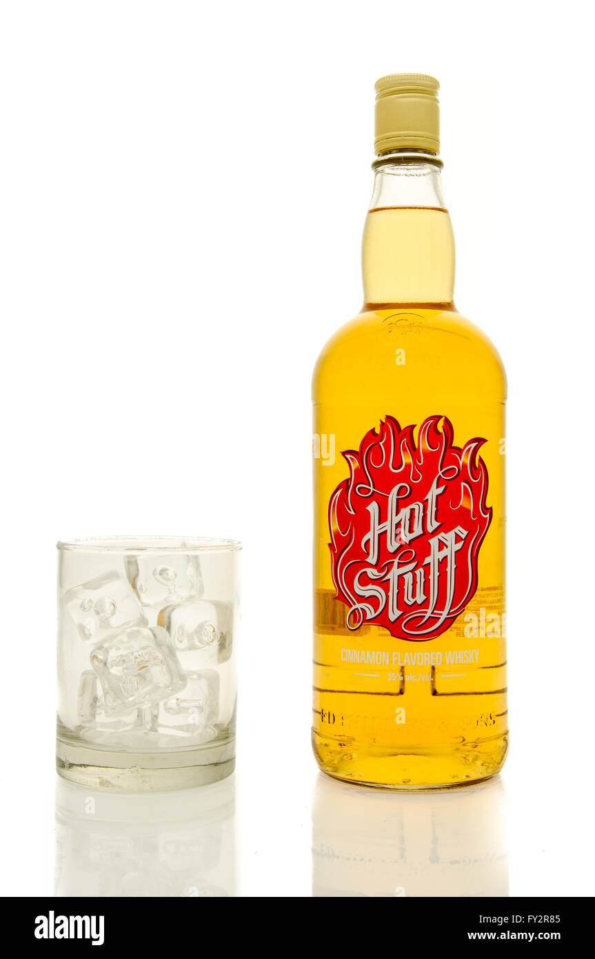 Winneconne, WI - 19 March 2016: A bottle of Ho stuff whisky with a ...