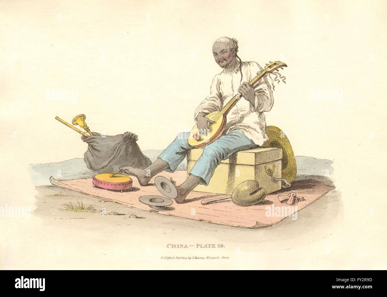 CHINA.itinerant Musician.Kettle drum.Tambourine.Cymbals.Guitar ...