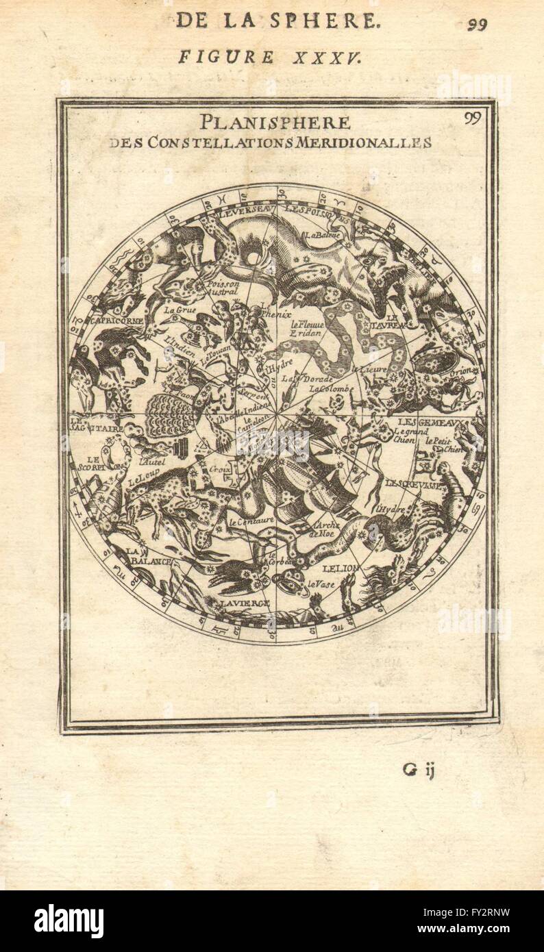 SOUTHERN NIGHT SKY: Planisphere Constellations Meridionalles. MALLET ...