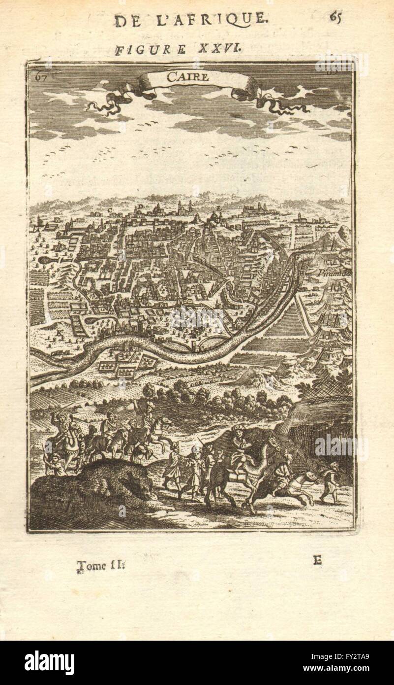 CAIRO: View/plan the city showing Nile & Pyramids. 'Caire'. Egypt ...