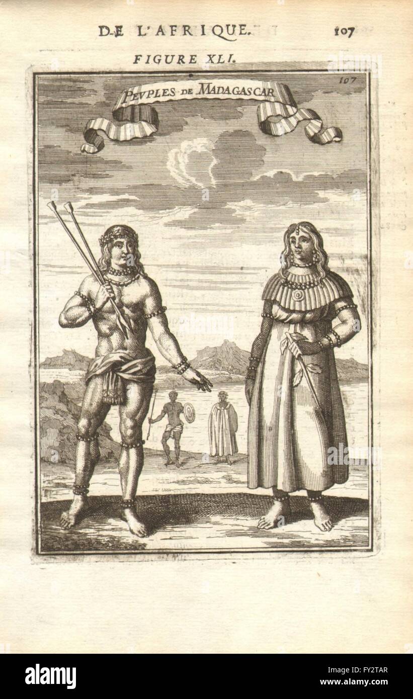 MADAGASCAR COSTUME: Malagasy warrior & woman. 17C dress. MALLET, print ...
