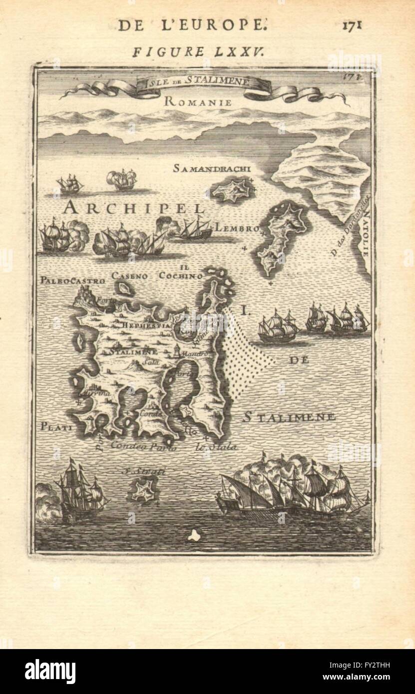 NORTH AEGEAN:Lemnos Samothraci Imbros/Gokceada Dardanelles.MALLET, 1683 ...