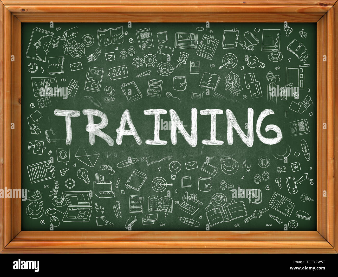 Training Concept. Green Chalkboard with Doodle Icons Stock Photo - Alamy