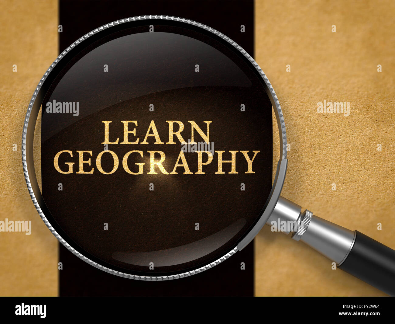 Learn Geography through Lens on Old Paper Stock Photo - Alamy