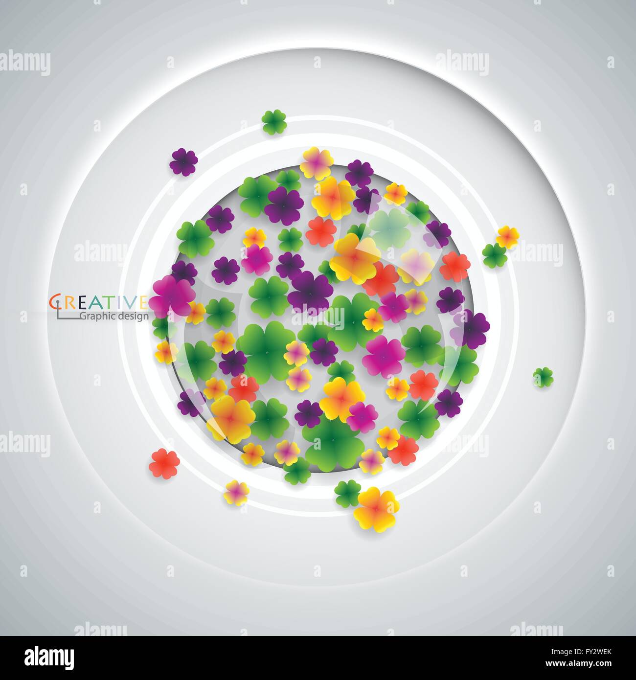 Colorful flowers in round glass. Concept for graphic design Stock ...