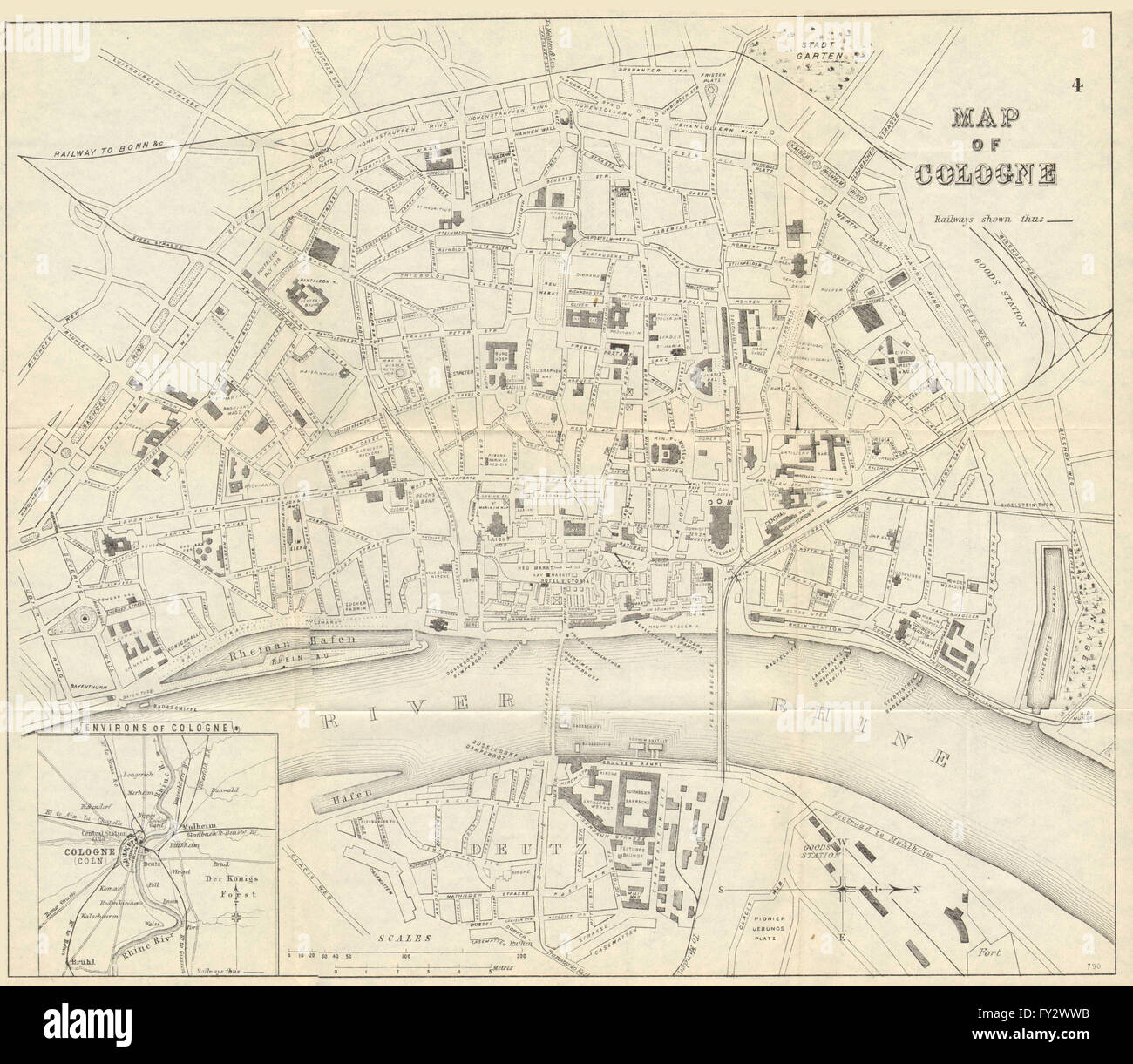 COLOGNE KOLN KÖLN: Antique town plan. City map. Germany. BRADSHAW, 1890 ...