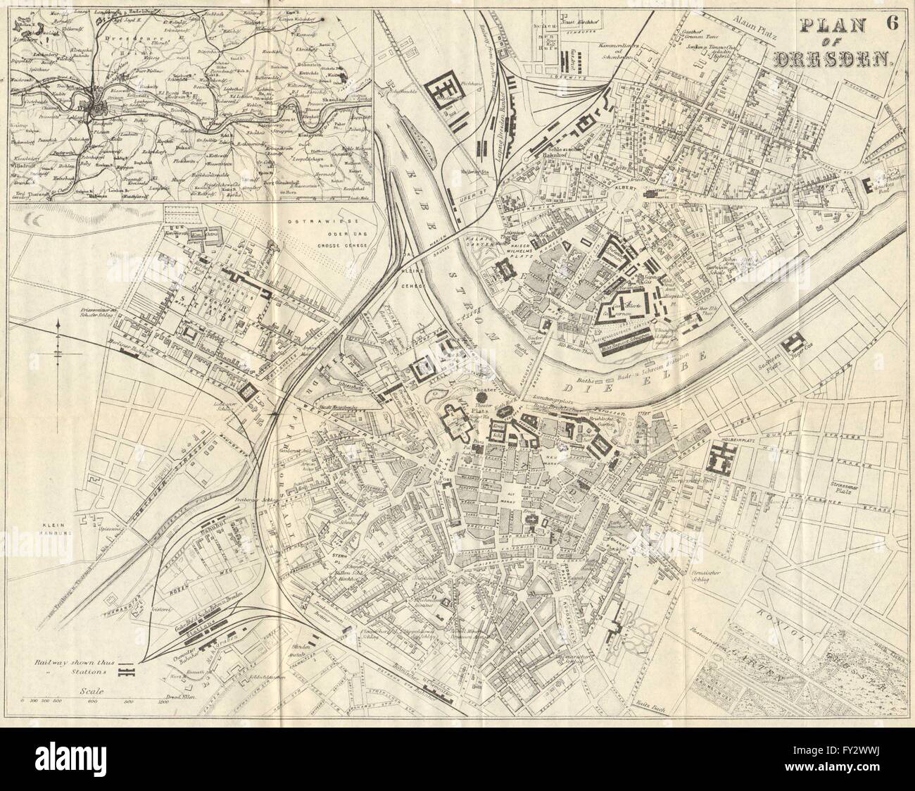 DRESDEN: Antique town plan. City map. Germany. BRADSHAW, 1890 Stock ...