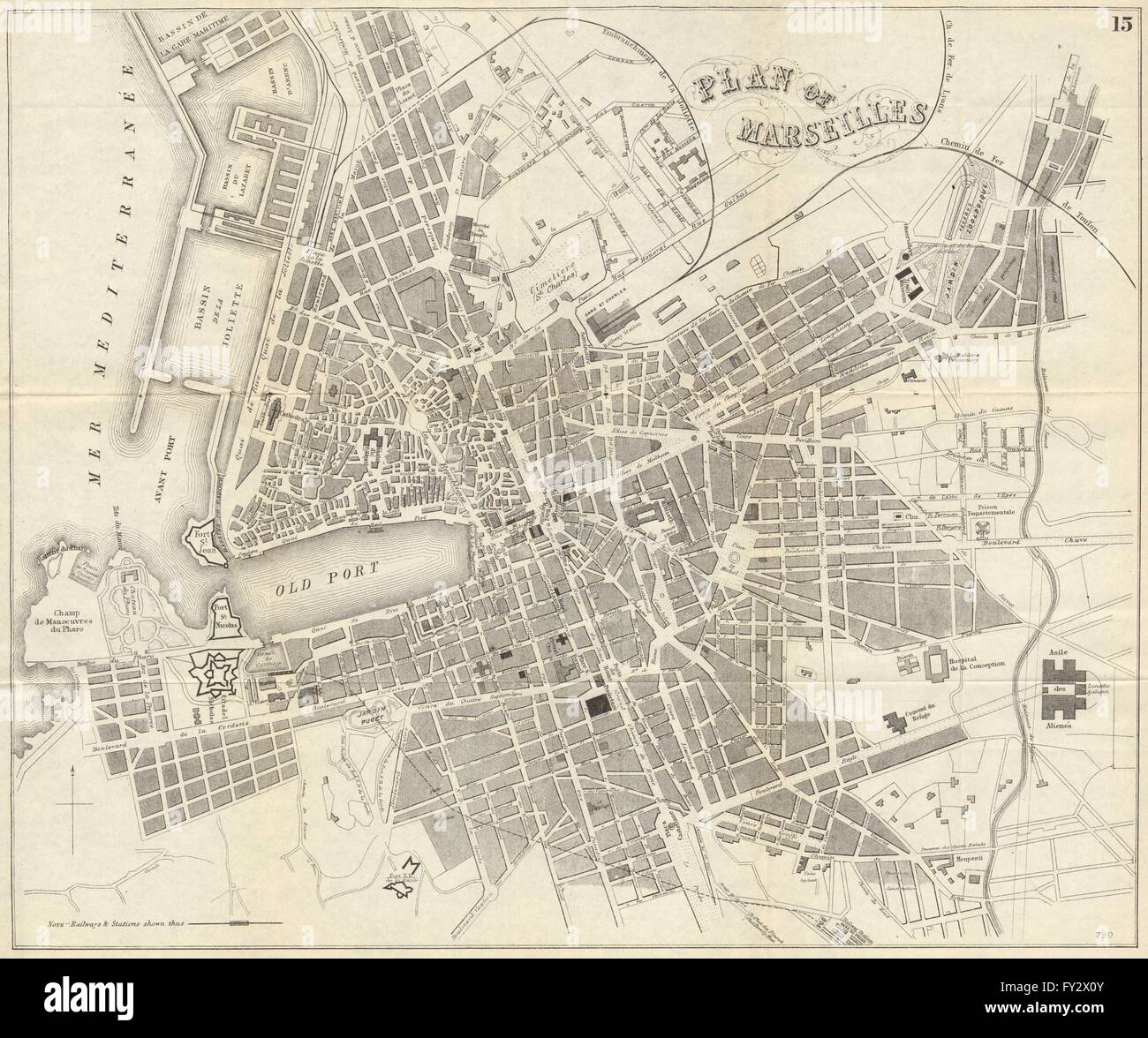 MARSEILLES: Antique town plan. City map. France. BRADSHAW, 1890 Stock ...