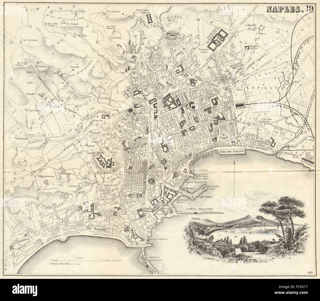 NAPLES NAPOLI: Antique town plan. City map. Italy. BRADSHAW, 1890 Stock ...