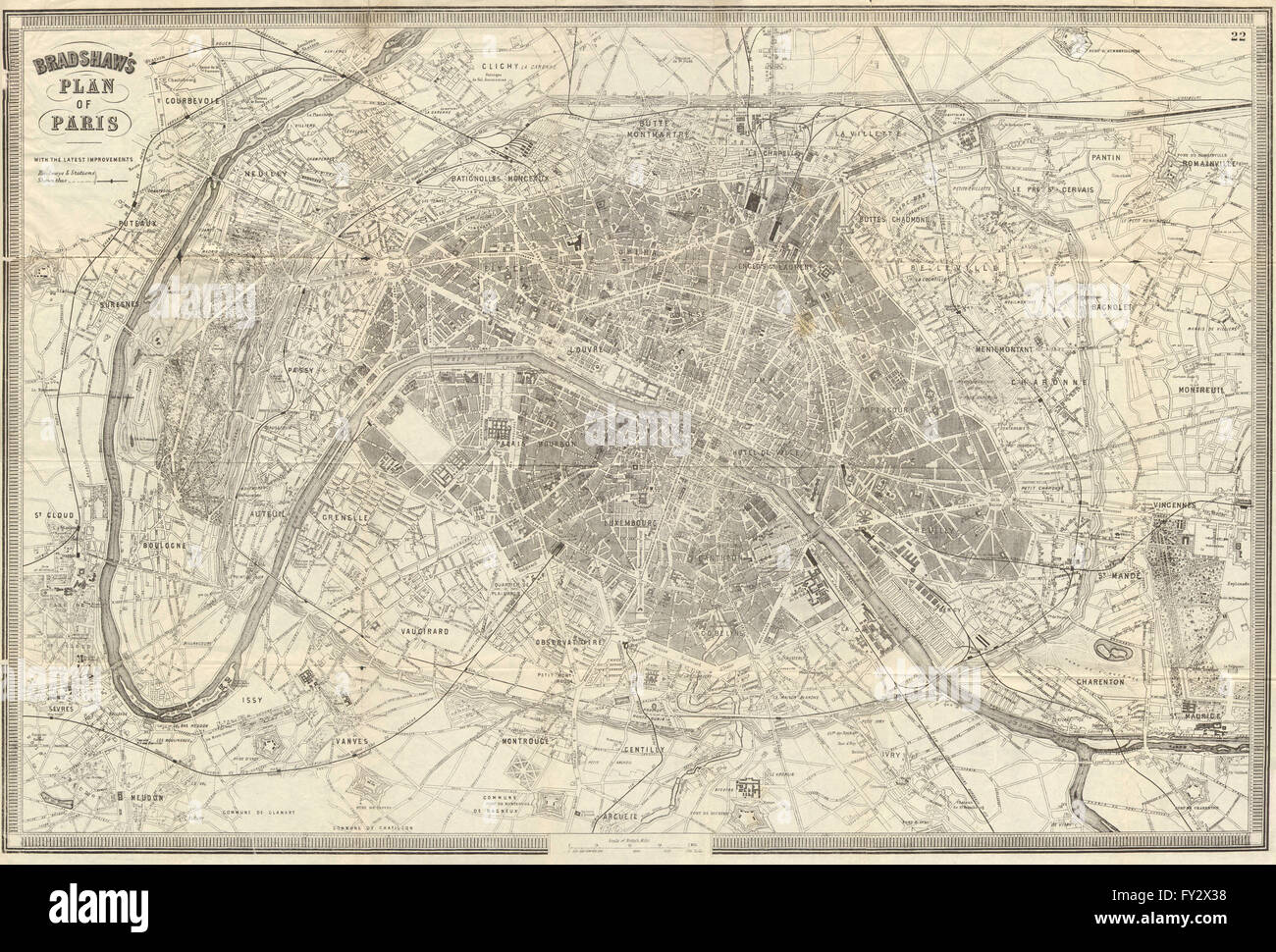 PARIS: Antique town plan. City map. Paris. BRADSHAW, 1890 Stock Photo ...